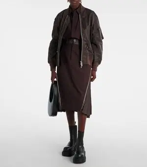 Sacai Pleated Midi Skirt With Zip Detailing