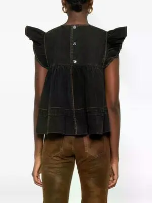 GANNI Ruffled Sleeve Smock Top