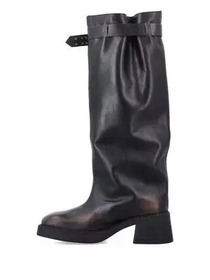 MIISTA Buckled Studded Block Heel Boots