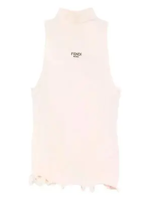 Fendi Ribbed Mock Neck Sleeveless Top - Pink