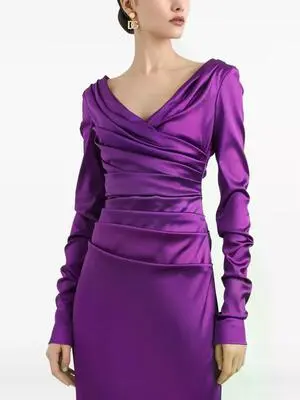 Dolce & Gabbana Midi Draped Dress With V-back And Long Sleeves