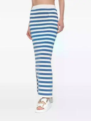 Posse Stripe Side-split Midi Skirt - Blue