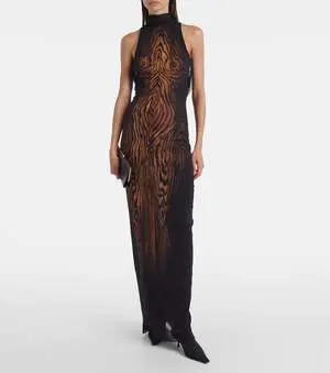 JEAN PAUL GAULTIER Wood Print Mesh Maxi Dress