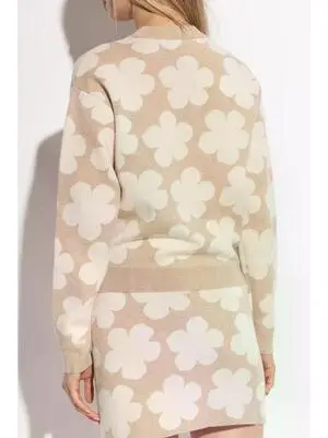 Kenzo Embroidered Logo Floral Print Crew Neck Sweater - Neutrals