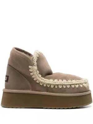 Mou Suede Ankle Boots With Whipstitch And Crochet Trim