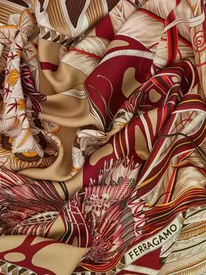 FERRAGAMO Flowers And Butterflies Print Silk Scarf - Neutrals