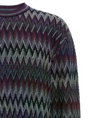 Missoni Zigzag Pattern Crew Neck Wool Sweater - Blue