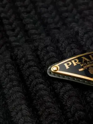 Prada Ribbed Wool Beanie With Enameled Triangle Logo