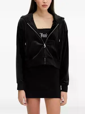 Juicy Couture Hooded Velour Zip-up Top - Black