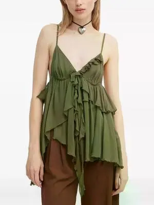 ANIYE BY Ruffled V-neck Asymmetric Top - Green
