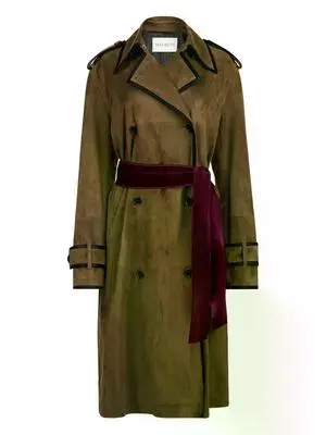 Nina Ricci Belted Leather-trimmed Suede Coat - Green