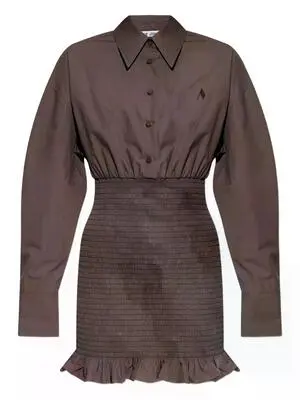 Attico Smocked Ruffled Mini Dress - Brown