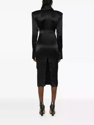 VESTIAIRE D'UN OISEAU LIBRE Silk Midi Dress With Padded Shoulders - Black
