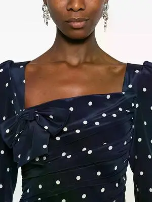 Alessandra Rich Navy Polka Dot Bow Detail Mini Dress