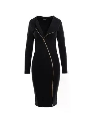 ROSERRY Asymmetric Zip Midi Dress - Black