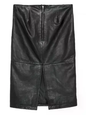 Patrizia Pepe Embellished Leather Midi Skirt - Black