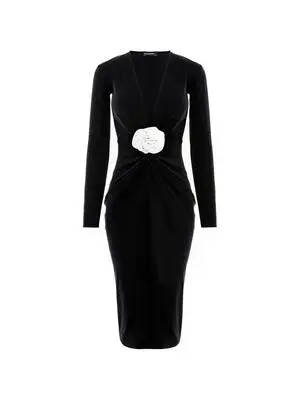 ROSERRY Mallorca Rose-embellished Twist-front Midi Dress Black