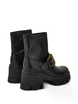 Versace Buckle Detail Block Heel Boots