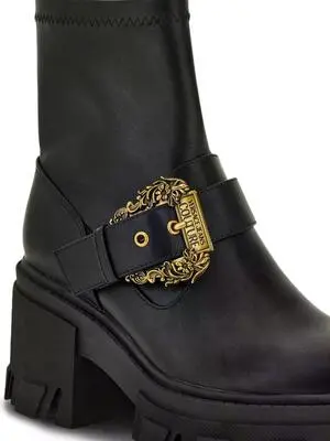 Versace Buckle Detail Block Heel Boots