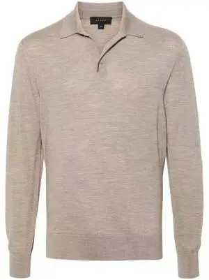 Sease Almond Beige Virgin Wool Mélange Fine Knit Polo - Neutrals