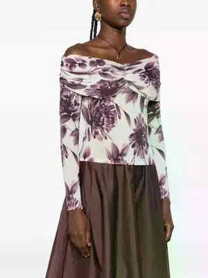TWINSET Floral Print Off-shoulder Knit Top