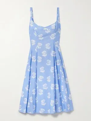 Marni Floral-print Cotton-poplin Midi Dress - Blue