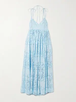 Erdem Gathered Broderie Anglaise Poplin Midi Dress - Blue
