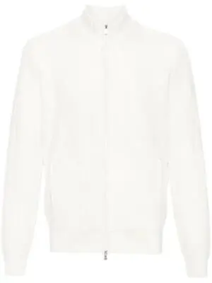 FILERIA Zip-up Ribbed Virgin Wool Blend Sweatshirt - Neutrals
