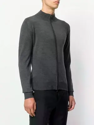 John Smedley Charcoal Merino Wool High Neck Zipped Cardigan