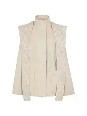 Fendi Wool Blend Parka With Detachable Hood - Neutrals