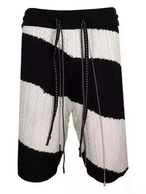 MOSTLY HEARD RARELY SEEN Cable Knit Striped Shorts With Chain Detail - Black