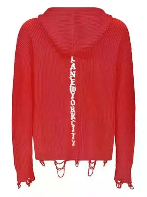 HACULLA. Hooded Wool Distressed Appliqué Hoodie Red