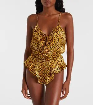 Versace Leopard-print Silk Satin Bodysuit - Multicoloured