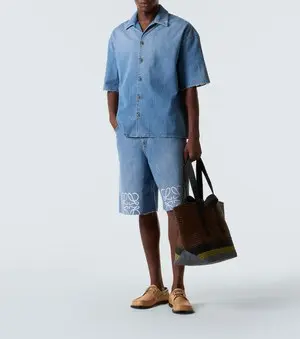 Loewe Anagram Denim Bowling Shirt - Blue