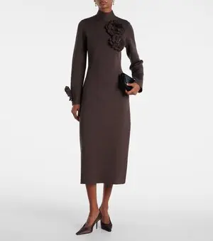 Oscar De La Renta Floral-appliqué Wool-blend Midi Dress
