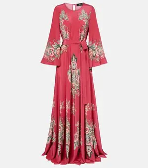Etro Belted Printed Silk Maxi Dress - Red