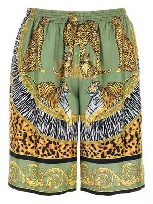 Versace Printed Silk Bermuda Shorts - Green