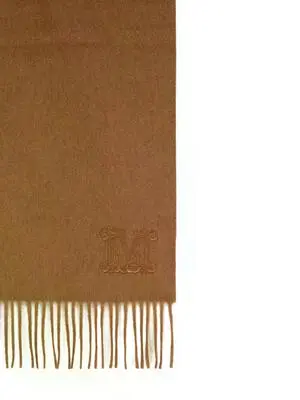 Max Mara Embroidered-monogram Fringe Scarf - Brown