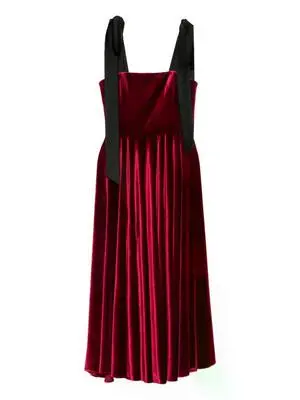 ROSERRY Square Neck Midi Dress With Ribbon Straps - Red