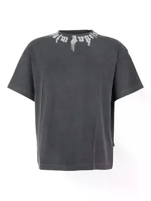 Palm Angels Neck-logo Spray-paint T-shirt - Grey