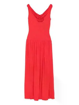 ROSERRY Rose Embellished Pleated Maxi Dress - Red