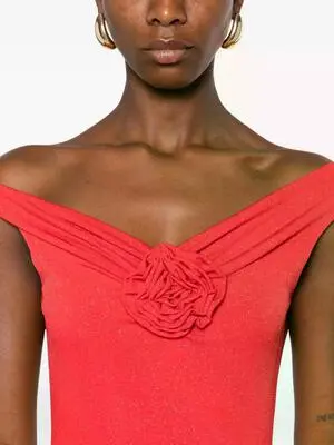 ROSERRY Rose Embellished Pleated Maxi Dress - Red