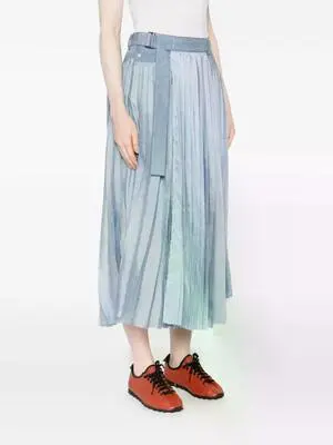 Sacai Pleated Belted Denim Midi Skirt
