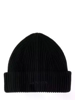 LANVIN Ribbed Knit Beanie - Black
