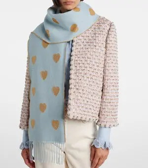 Valentino Garavani Heart Fringed Wool-blend Scarf