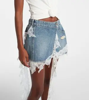 Blumarine Lace-trimmed Denim Miniskirt