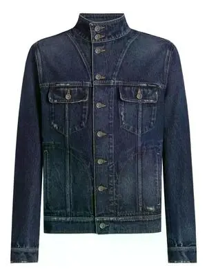 Dolce & Gabbana Denim Jacket With Mock Neck And Distressed Detailing
