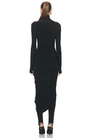 Norma Kamali Long Sleeve Turtleneck Strapless Gown