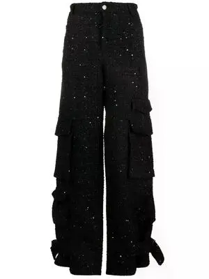 Gcds Wide-leg Tweed Cargo Trousers - Black