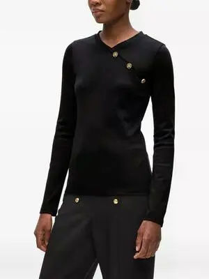 Karl Lagerfeld Long-sleeve V-neck Top With Button Embellishment